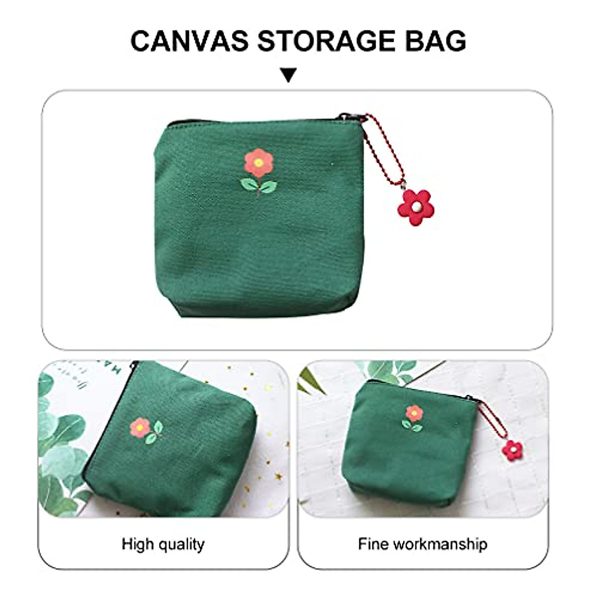 DOITOOL Sanitary Napkin Storage Bag Cute Sanitary Pad Pouch Zipper Pouch Coin Purse Mini Canvas Cash Bags Makeup Bag Toiletry Pouch Portable Coin Bags White Purple Green
