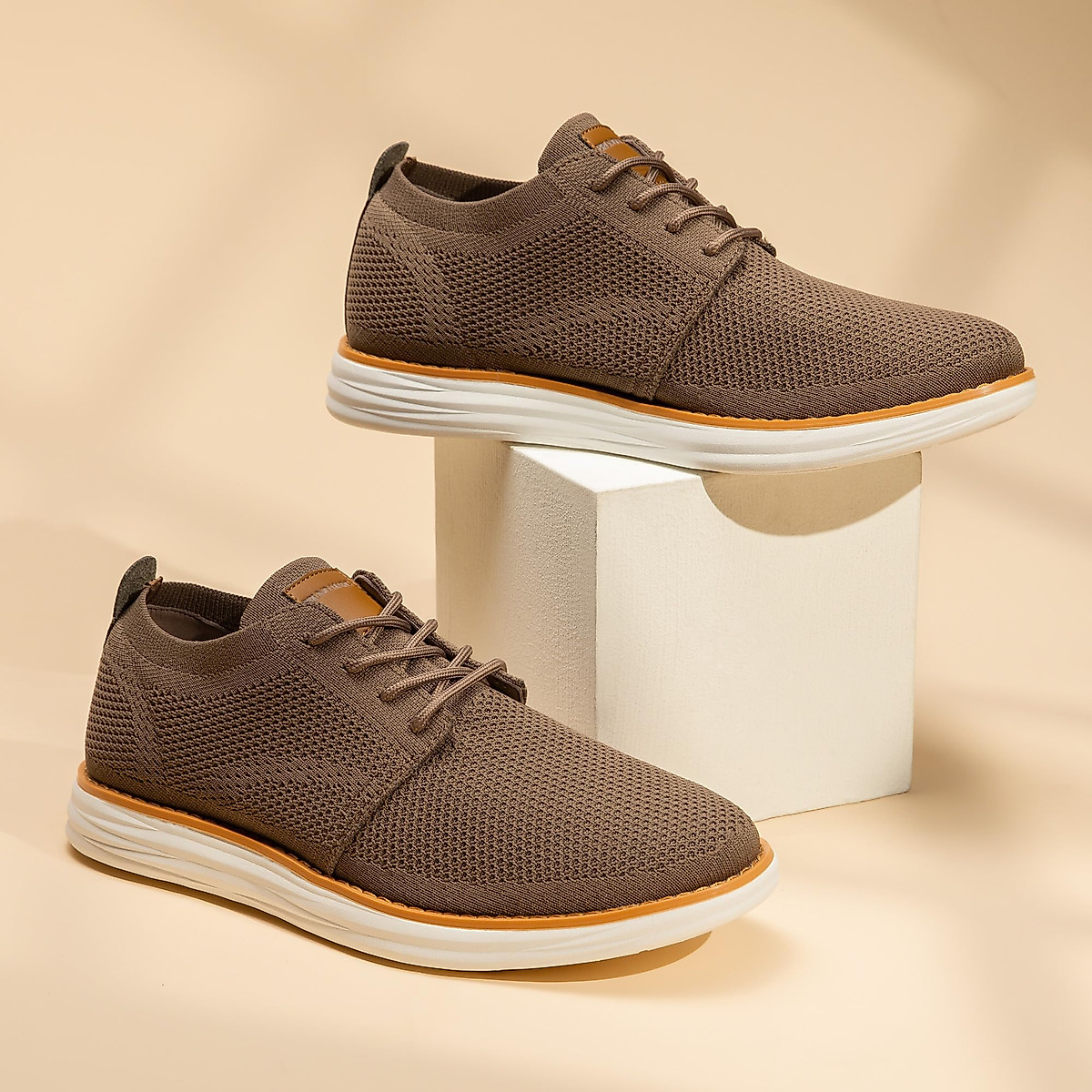 Bruno Marc Men's CoolFlex Breeze Mesh Sneakers Oxfords Lace-Up Lightweight Casual Walking Shoes,Size 12,01 Light/Brown,Grand