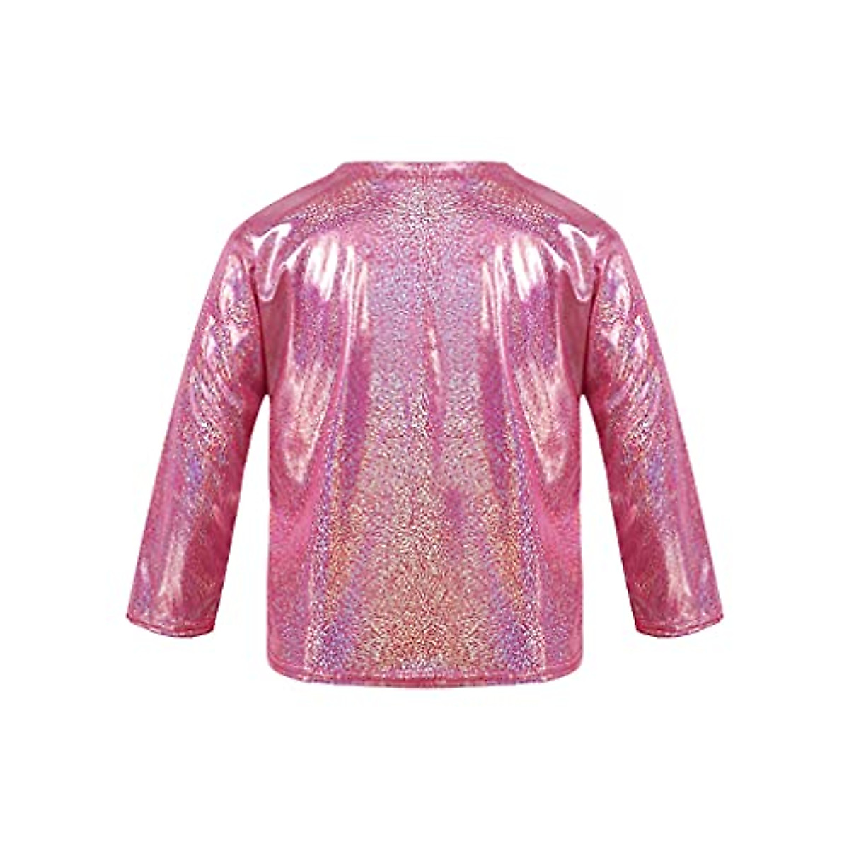 YUUMIN Boys Toddler Metallic Plain Long Sleeve Crop Top Girls Child Dance Sports Shirt for Dance Gym Street Clothing Rose Red A 17-18 Years