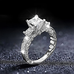 Cushion Cut Simulated Diamond Ring for Women Zircon Ring Engagement Wedding Band CZ (Silver, 11)