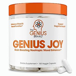 Genius Joy, Nootropic Mood Enhancer Supplement - Support Cognitive Health, Enhance Mood & Neural Function with Brain Boosting L-Theanine, Panax Ginseng & SAM-e