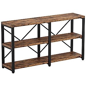 IRONCK Rustic Entryway Console Table, Long Hallway Table 55 in 3-Tier, TV Stand Entertainment Center Media Stand for Living Room, Industrial Style, Vintage Brown
