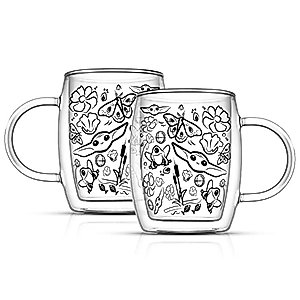 JoyJolt ‘Nature Friends’ Grogu Coffee Mug Set of 2 Double Wall Mug. 13.5oz Large Espresso Cups or Latte Cup. Mandalorian Star Wars Mugs, Insulated Coffee Mug, Clear Glass Cups Coffee Cup Set
