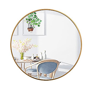 FANYUSHOW 20'' Gold Circle Mirror for Wall Mounted, Modern Brushed Brass Metal Frame Circular Mirror for Wall Decor, Vanity, Living Room, Bedroom