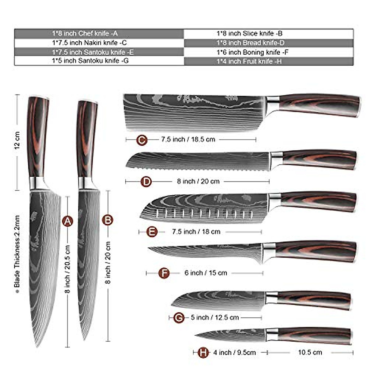 XITUO Kitchen chef Knife Set,8 Piece High Carbon Stainless Steel Knives Pakkawood Handle, Ultra Sharp Cooking Knife with Knife Sheath & Gift Box (8PCS Chef Knife Set)