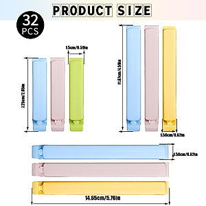 32PCS Sealing Clips for Food and Snack Bags,Plastic Sealing Clip Bag Food Bag Clips, Kitchen Clips for Bags(2.85 in, 4.59 in, 5.76 in)
