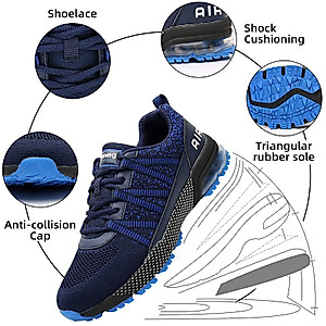 ADCORAN Women Running Shoes Air Cushion Shock Absorption Non Slip Sneakers Mesh Breathable Tennis Walking Shoes for Fitness Jogging Shopping Blue 6.5