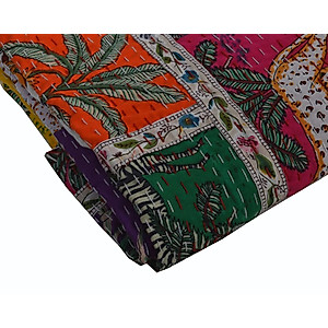 Maviss Homes Beautiful Indian Traditional Patchwork Super Soft Cotton Double Kantha Quilt | Throw Blanket Bedspreads | Cozy Blanket Quilt | Easy Machine Washable and Dryable; Black