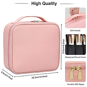 Bvser Travel Makeup Case, PU Leather Portable Organizer Makeup Train Case Makeup Bag Cosmetic Case with Adjustable Dividers for Cosmetics Makeup Brushes Women (Pink)