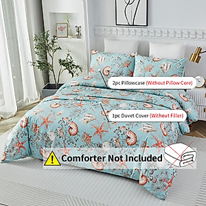 Brandream Luxury Nautical Bedding Set Queen Size Coastal Beach 100% Egyptian Cotton Duvet Cover Set 3-Piece Smooth Crisp Silky (Comforter Not Included)