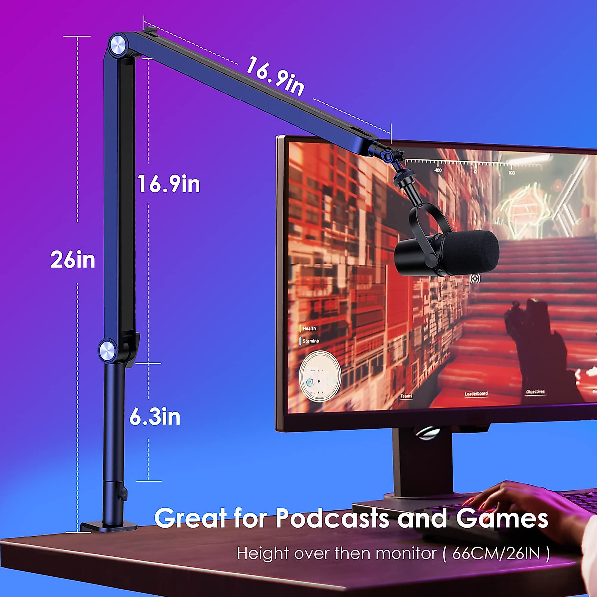 Mic Boom Arm Compatible with Shure SM7B, MV7, Blue Yeti Mic, HyperX QuadCast Mic, Rode Podmic and Most Podcast Microphones, Premium Microphone Arm Stand by YOUSHARES