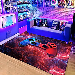 LUCKYLEI Teen Boys Carpets Printed Gamepad Living Room Mat Gamer Bedroom Area Rugs Controller Player Home Decor Non-Slip Crystal Sofa Floor Polyester Mat 19.7x31.5inch