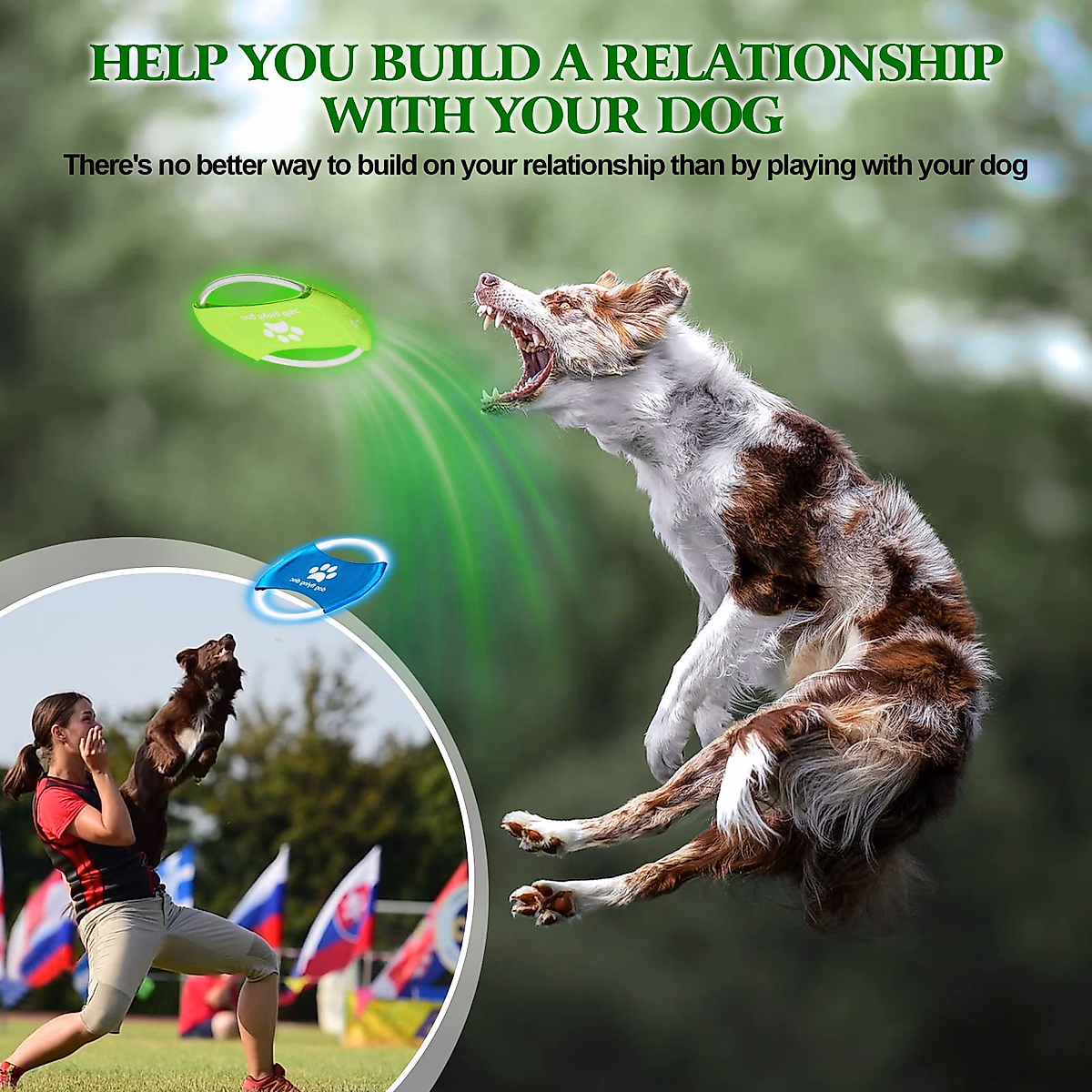 VPCOIKPZA 2 PCS Dog Flying Disc Dog Toys Glow in The Dark Flying Saucer Small/Medium/Large Breeds-Dog Training Ring, Floating Dog Ring Toys for Throwing, Catching, Grabbing Flying Toy for Dogs