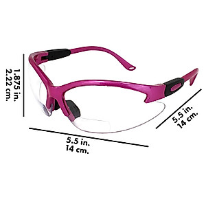 Global Vision Eyewear Cougar Series Bifocal 2.5 Lens Magnification Safety Sunglasses, Clear Lens, Gloss Dark Pink Frame