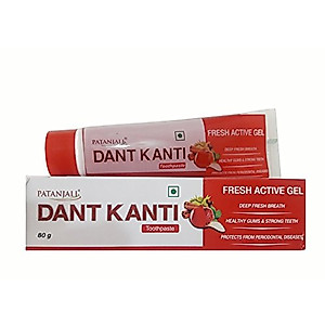 Patanjali Dant Kanti Fresh Active Gel Toothpaste - Healthy Gums & Strong Teeth - 80g (Pack of 2)