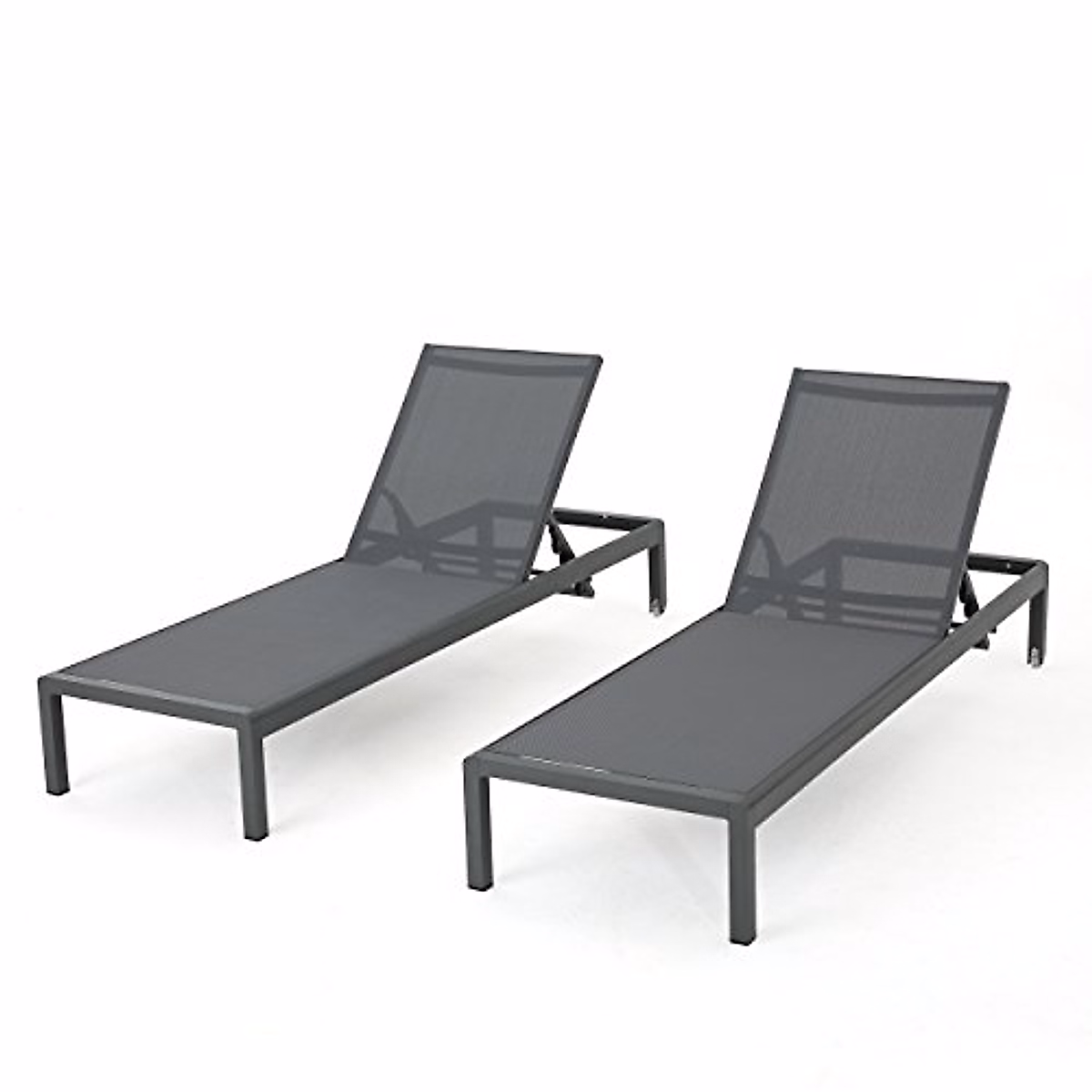 Christopher Knight Home Cape Coral Outdoor Aluminum Chaise Lounges with Mesh Seat, 2-Pcs Set, Grey / Dark Grey