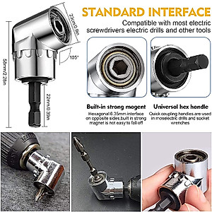 MXiiXM Flexible Drill Bit Extension & Universal Socket Wrench Tool Set, 105° Right Angle Drill Attachment, 1/4 3/8 1/2" Universal Socket Adapter Set, 3Pcs Screwdriver Bit Holder & Screwdriver Bit Kit