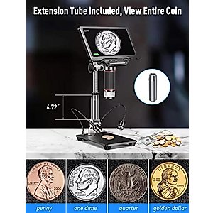 Dcorn 10" HDMI LCD Digital Microscope 1500X,Coin Microscope for Adults with 16MP Camera Sensor,Soldering Microscope with LED Lights Touch Control,TV/Windows/Mac Compatible,Gift with Coin Guidebook