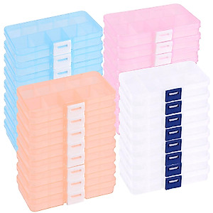 ZOENHOU 32 Pack 10 Grids Plastic Organizer Container, Colored Plastic Organizer Storage Box with Adjustable Dividers for Jewelry Bead Earring Fishing Hook Art Crafts Small Accessories, 4 Colors