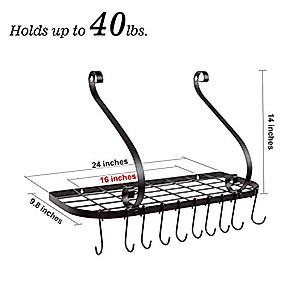 Vdomus Wall Mounted Pot and Pan Rack for Kitchen, Cookware Hanging rack with 10 Hooks Included, Hanging Pan Organizer, Black