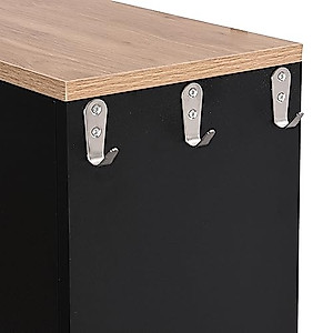 Goohome Narrow Design Shoe Cabinet with 3 Flip Drawers, Wood Grain Pattern Top Entryway Organizer with 3 Hooks, Free Standing Shoe Rack with Adjustable Panel, Modern Style Shoe Rack for Hallway