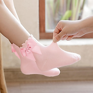 CozyWay Baby Girls Ankle Socks White Bow Toddler Infants Cotton Socks 6 Pairs For Girls, 0-9 Months