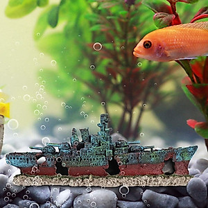 UMEWAVE 18.5 Inch Boat Sunk Battleship War Ship,Fish Tank Cave Ornaments, Wreck Boat Decor,Resin Material Aquarium Sunk Ship Eco-Friendly for Fish Favors