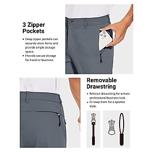 SPECIALMAGIC Golf Hiking Pants for Men Slacks Dress Pants Elastic Waist Casual Tapered Stretchy Slim Fit Denim Blue,32W30L