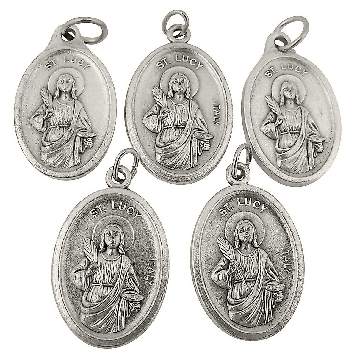 Silver Tone Catholic Patron of the Blind Saint Lucy Medal, Lot of 5, 1 Inch