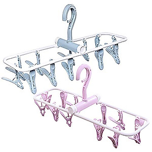 Groupcow 2 Pack Clip and Drip Hanger Portable Travel Hanger Drying Rack 12 Clips