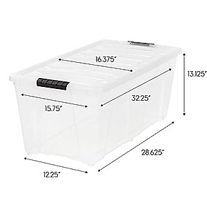 IRIS USA 84 Quart Stackable Plastic Storage Bins with Lids and Latching Buckles, 2 Pack - Clear, Containers with Lids and Latches, Durable Nestable Closet, Garage, Totes, Tub Boxes Organizing