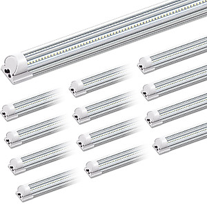 Barrina 8FT LED Shop Light, 100W 15000LM 6500K Super Bright White, Linkable Integrated T8 Shop Lighting with Clear Cover, V Shape 8 Foot LED Tube Lights, Ceiling Lights Fixtures for Garage, 12 Pack