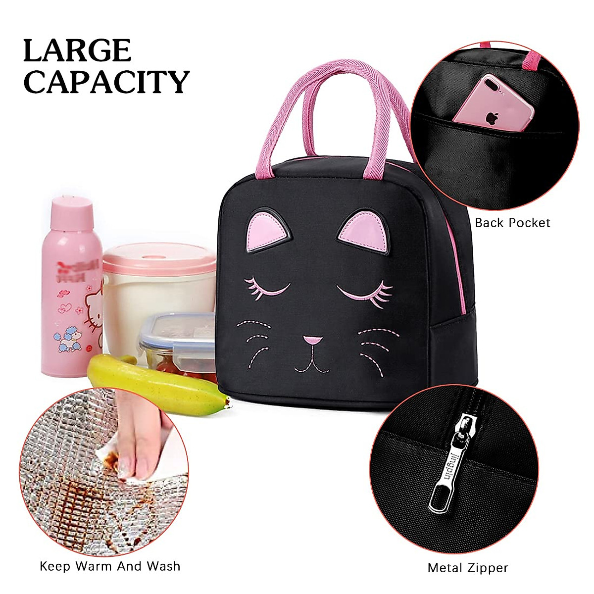 Junlion Girls Bow-knot Backpack Set Elementary School Bag with Lunch Bag Cute Daypack Gift for Princess Girls Preschool Black