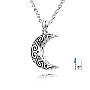 JXJL Cremation Moon Pendant Urn Necklace 925 Sterling Silver Women Girls Classic Celtic Cresent Memorial Locket Jewelry for Ashes Keepsake