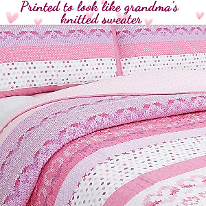 Cozy Line Home Fashions Cute Pink Butterfly Stripe Hearts 100% Cotton Soft Bedding Quilt Set, Coverlet, Bedspread (Twin - 2 Piece)