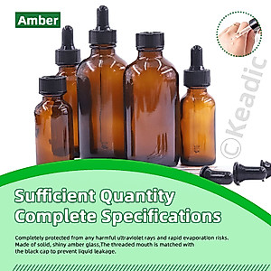 Keadic 24 Pack 1 Oz 2 Oz 4 Oz Glass Dropper Bottles Assortment Set with Tapered Eye Dropper & Black Cap Amber Round Boston Tincture Bottles for Massage Essential Oils Perfumes Liquids