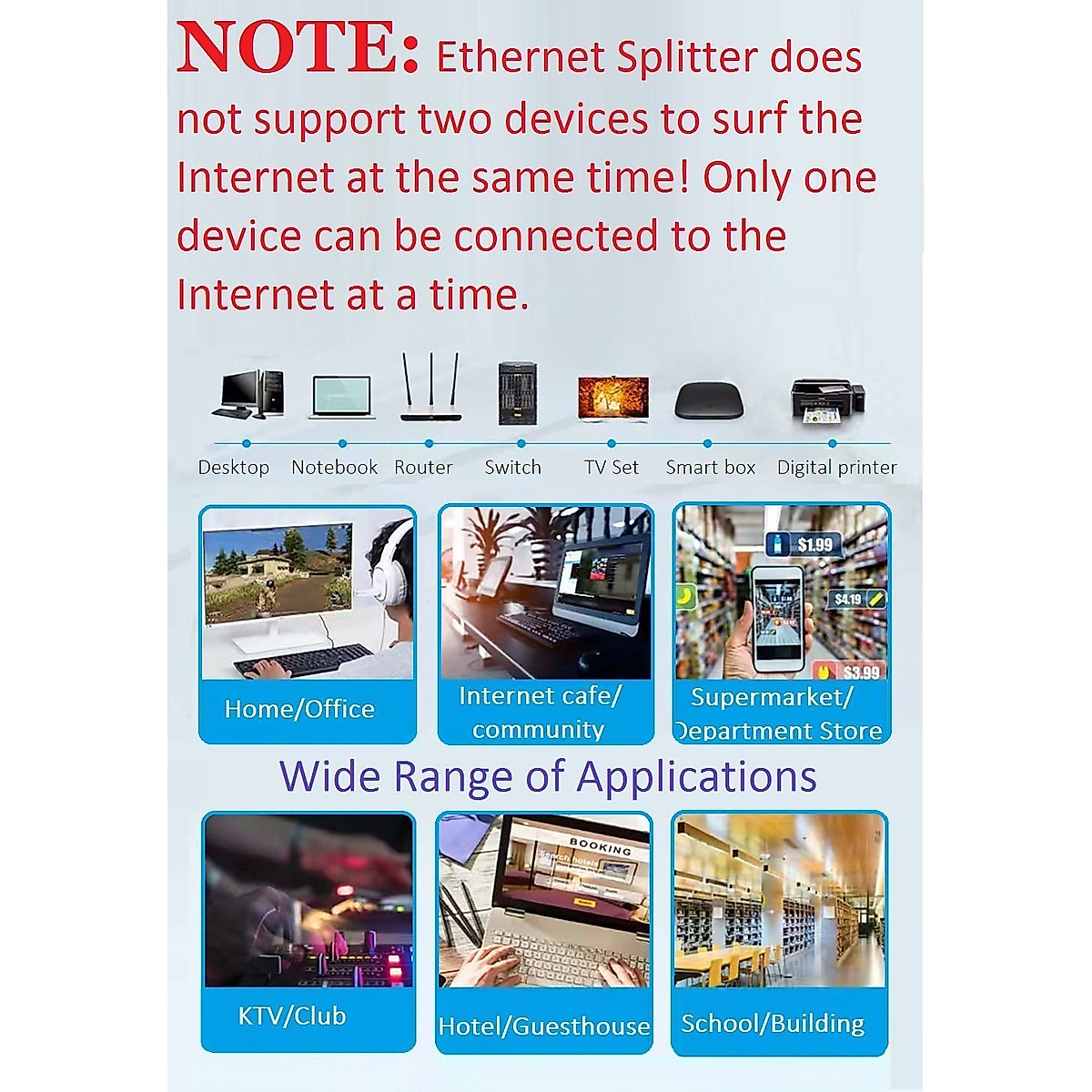 RJ45 Network Ethernet Splitter 1 2 Cable Adapter Male to 2 Female, Suitable Super Cat5-7, Cmpatible with ADSL, Hubs, TVs, Set-top Boxes, Routers, Wireless Devices, Computers