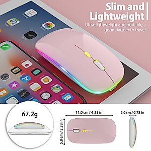 【Upgrade】 LED Wireless Mouse, Slim Silent Mouse 2.4G Portable Mobile Optical Office Mouse with USB & Type-c Receiver, 3 Adjustable DPI Levels for Notebook, PC, Laptop, Computer, MacBook (Pink)
