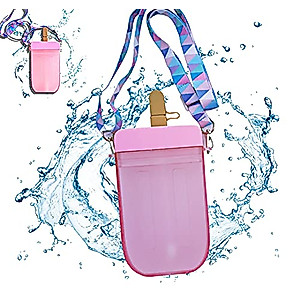 Cute Water Bottles with Straws,Creative Kawaii Popsicle Ice Cream Drink Water Bottles, Leakproof Plastic Transparent Water Jug 300ml Suitable for Kids Adults (pink)
