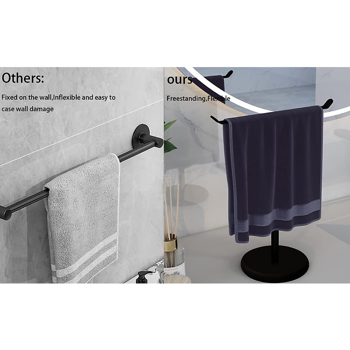 Bathroom Hand Towel Holder,Yelinkws T-Shape Hand Towel Rack, Hand Towel Stand with Wood Base,Freestanding Towel Racks for Bathroom,Kitchen