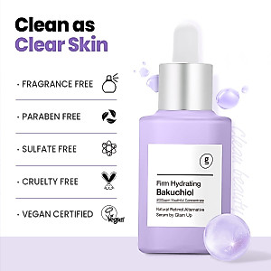 Glam Up Bakuchiol Serum & Hyaluronic Acid - Anti-Aging Retinol Alternative Serum, Blur Fine Lines, Anti-Wrinkles, Pore shrink and Soothing Pimples, Hydrate Facial Skin, Cruelty-Free (1.01 Fl Oz)