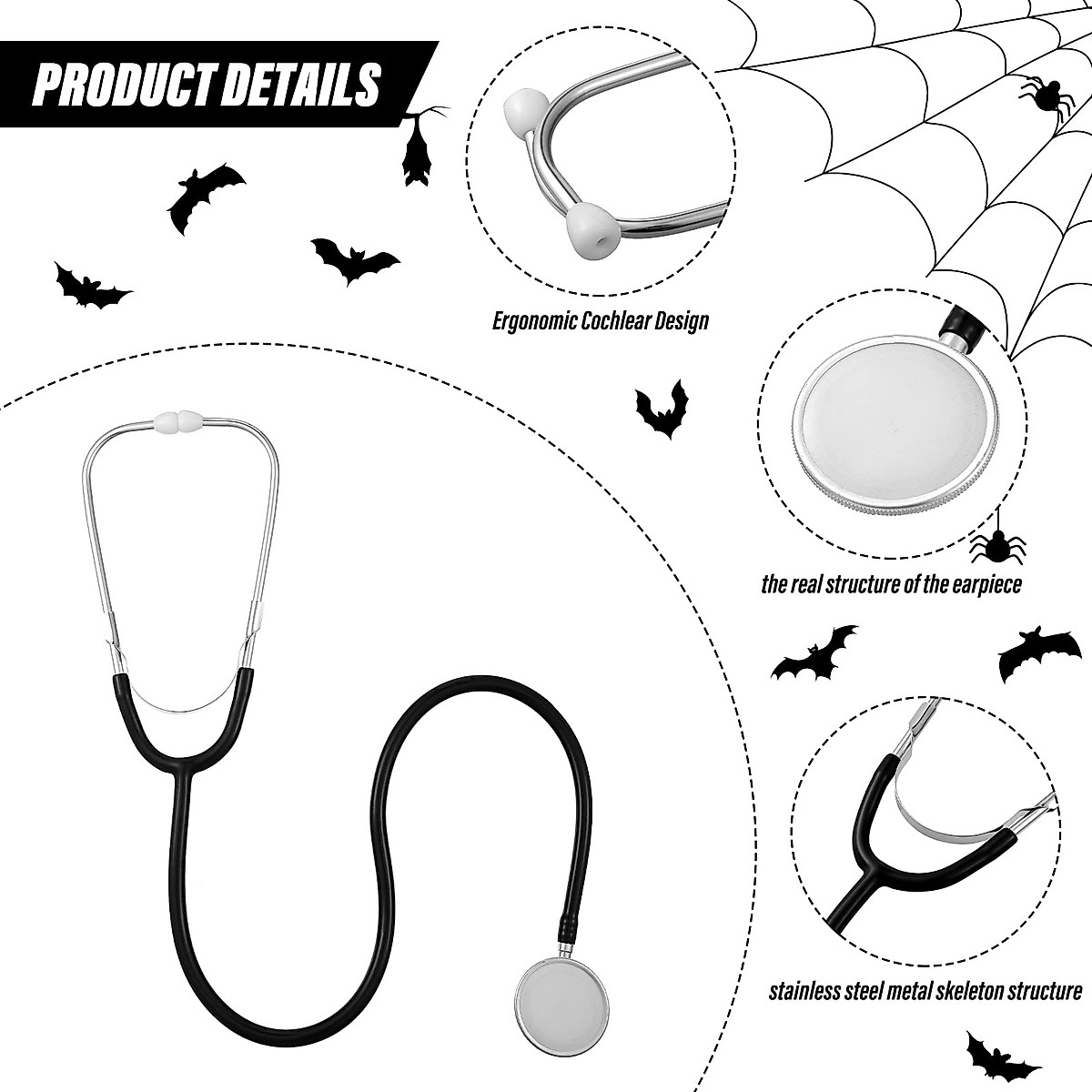Women Men Doctor Costume Lab Coat Set Halloween White Lab Coat Scientist Coat and Dual Head Stethoscope Adults Unisex(X-Large)