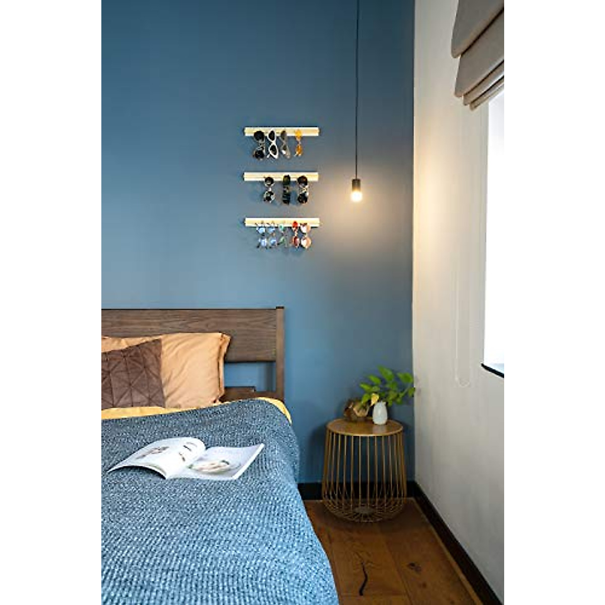 Mkono Wall Mounted Sunglasses Storage Organizer Wood Modern Simple Eyeglasses Display Holder Eyewear Glasses Jewelry Headband Hanging Rack for Entryway Living Room Bedroom, 3 Pack, White