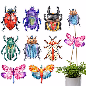 8 Piece Color Insects Diamond Art Painting Kits, Insects Diamond Stakes Painting Art Club for Adults Kids Home Crafts Garden Decor