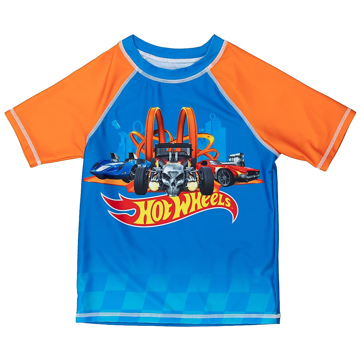 Hot Wheels Toddler Boys Raglan Pullover Swim Rash Guard Swim Trunks Blue 3T