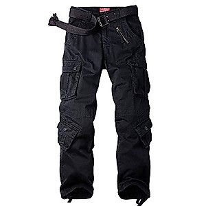 Men's BDU Casual Military Pants, Tactical Wild Army Combat ACU Rip Stop Camo Cargo Work Pants Trousers with 8 Pockets #7533 Black 38