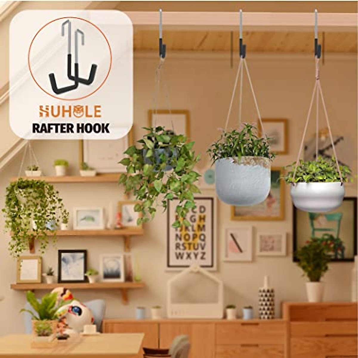 HUHOLE Rafter Hanger, 4PC, Rafter Hook, Bike Hangers for Garage, Large S Hooks for Hanging Plants, Ladders, Bikes, Ropes and More Bulk Items