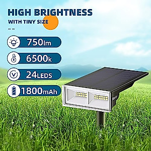 Barrina Solar Spot Lights Outdoor, 24 LEDs 6500K 3 Modes Led Garden Spot Lights Solar Powered, IP65 Waterproof, Auto ON/Off Outdoor Solar Light for Yard Driveway Lawn Patio Pathway, 2 Pack