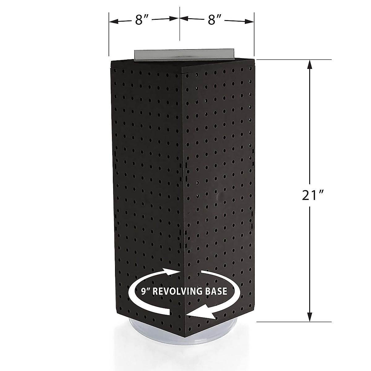 Azar Displays, 703385-BLK, 4 Sided Revolving, Pegboard Counter Display for Vendors Storage Necklace Jewelry Organizer for Selling at Trade Shows or Craft Shows Rotating, Black, 8” X 20”