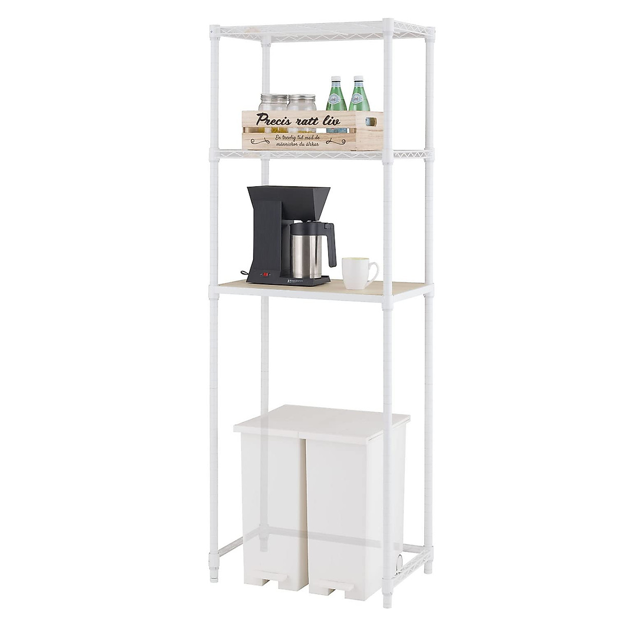 Doshisha LL6018-KB Luminous Latte Steel Rack, Kitchen Board, Microwave Stand, Top Trash Can, White, Width 24.0 x Depth 16.1 x Height 68.1 inches (61 x 41 x 174 cm)